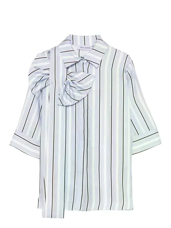 Dice Kayek Striped Silk Shirt With Bow Detail - Blue