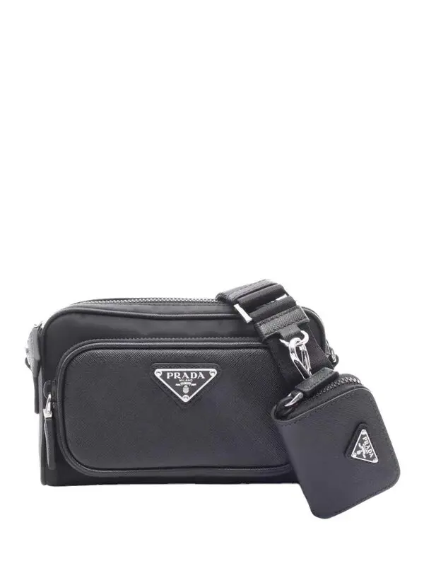 Prada Saffiano Trimmed Tessuto Crossbody Bag - Black