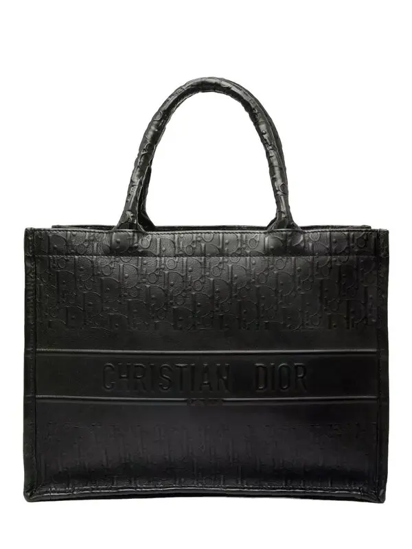 Dior 2019 Medium Oblique Embossed Leather Book Tote Bag - Black