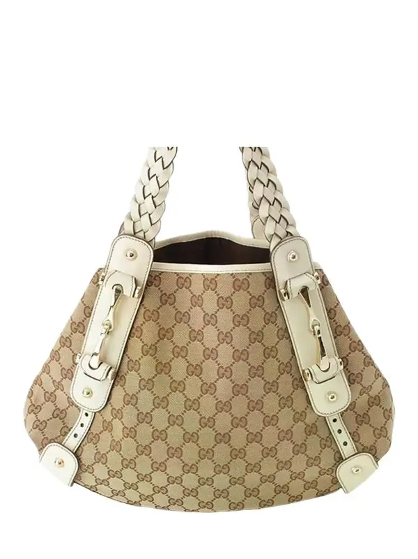 Gucci Small Gg Canvas Horsebit Pelham Shoulder Bag - White