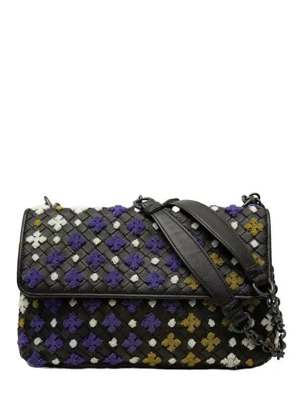 Bottega Veneta Multicolor Embroidered Nappa Intrecciato Olimpia Shoulder Bag - Black