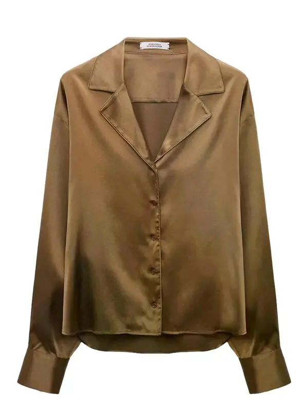 Dorothee Schumacher Satin-finish Shirt With Notch Lapels - Brown