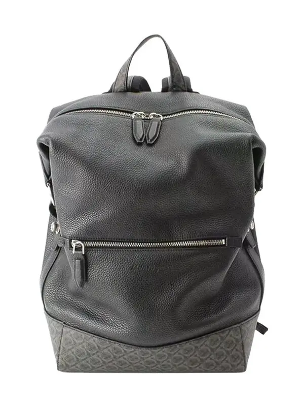 FERRAGAMO Gancini Coated Canvas Trimmed Leather Backpack - Black