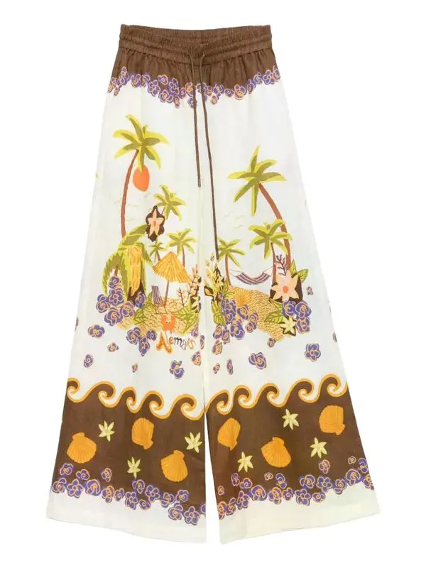 ALEMAIS Graphic Print Palazzo Trousers - Neutrals