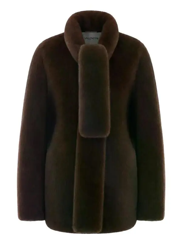 VALENTINI 1972 Faux Fur Funnel Neck Jacket - Brown