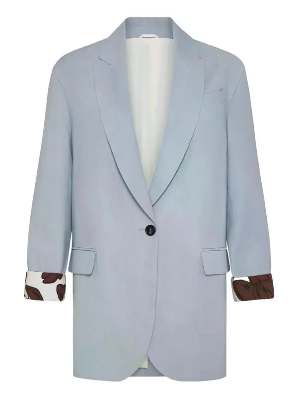 Brunello Cucinelli Single-breasted Blazer With Contrasting Cuffs - Blue