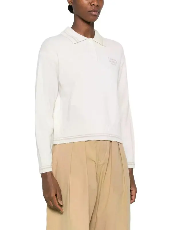 Maison Kitsuné Logo Embroidered Striped Trim Polo Sweater - Neutrals