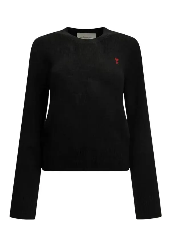 AMI Paris Wool Crew Neck Sweater With De Coeur Monogram - Black