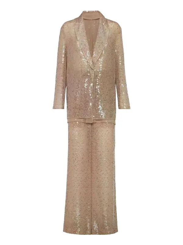 Brunello Cucinelli Sequinned Silk Single-breasted Suit - Neutrals