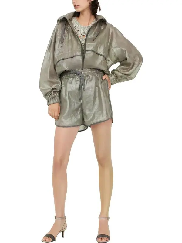 Brunello Cucinelli Metallic Cotton Track Jacket - Brown