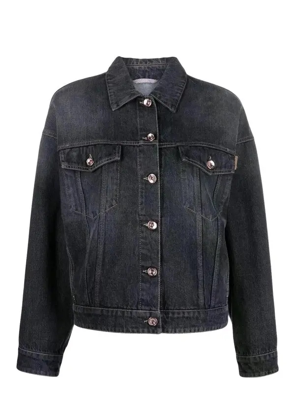 Brunello Cucinelli Monili Embellished Denim Jacket - Grey