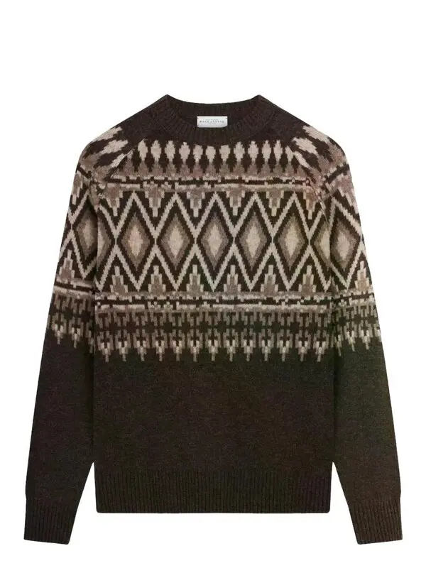 BALLANTYNE Geometric Intarsia Raglan Sleeve Jumper - Brown