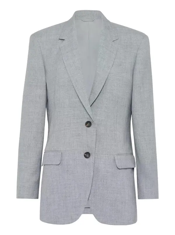 Brunello Cucinelli Single-breasted Wool Blazer With Monili Embellishment - Grey