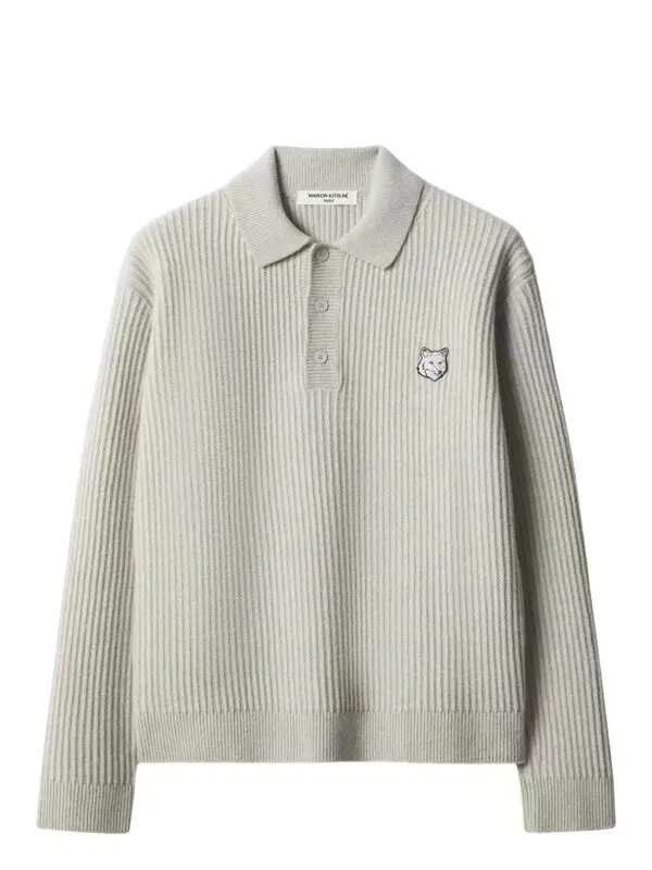 Maison Kitsuné Ribbed-knit Fox-patch Polo Shirt - Neutrals