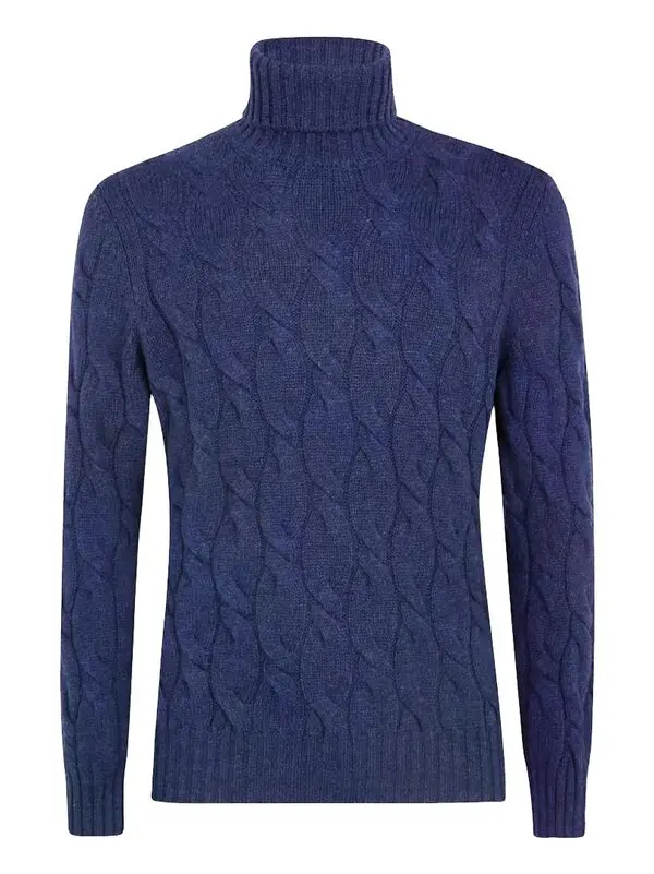 BARBA NAPOLI Cable Knit Roll Neck Sweater - Blue