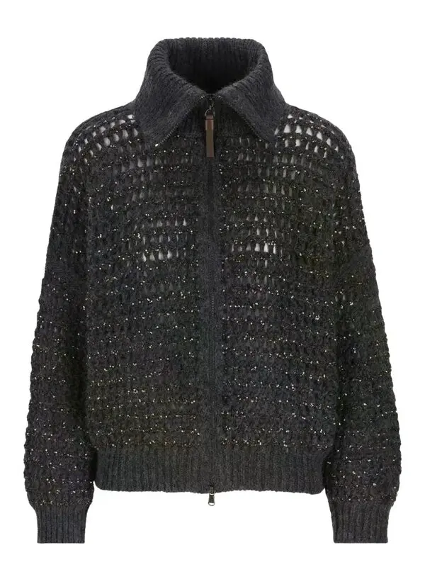 Brunello Cucinelli Open-knit Sequin Cardigan - Grey