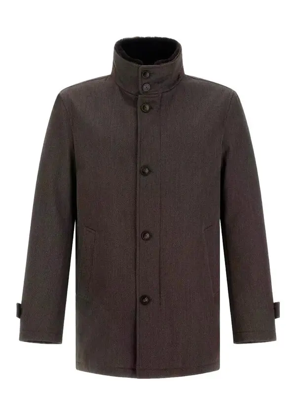Herno Shearling Collar High Neck Coat - Brown