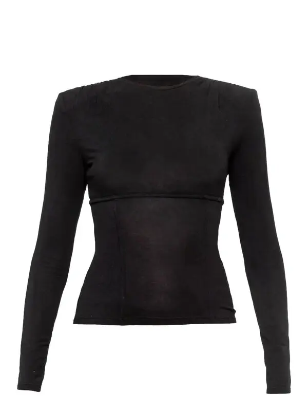 NISSA Tencel And Wool Blend Top With Crew Neckline - Black