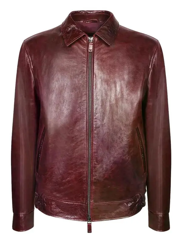 Emporio Armani Leather Zip-up Jacket - Red
