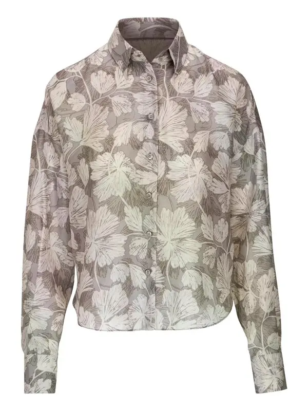 Brunello Cucinelli Floral-print Silk Shirt - Grey