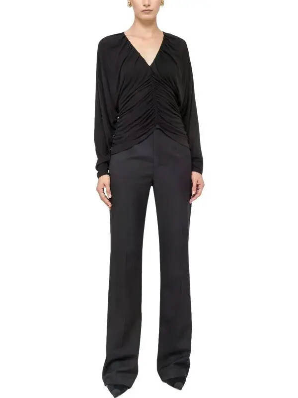 NISSA Draped Tencel™ And Wool Blend Top - Black