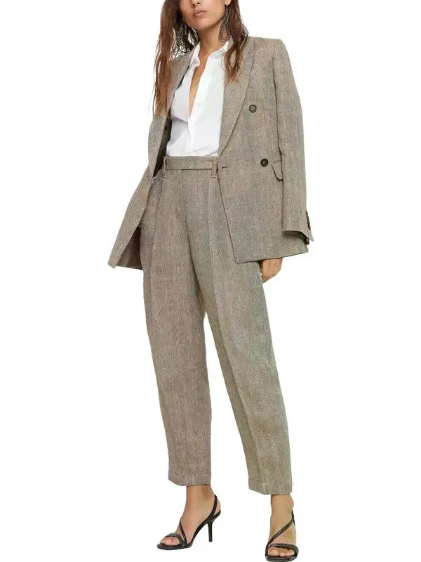Brunello Cucinelli Double-breasted Herringbone Blazer - Brown