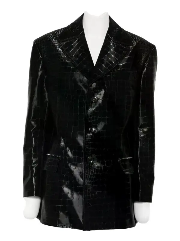 Junya Watanabe Crocodile-effect Notched-lapel Jacket - Black