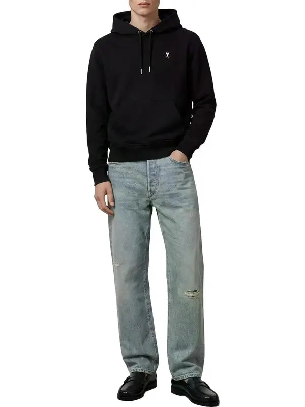 AMI Paris Cotton Hoodie With De Coeur Embroidery - Black