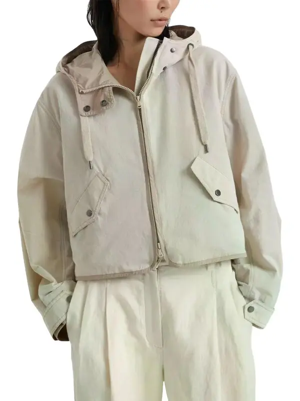 Brunello Cucinelli Cropped Hooded Cotton-blend Jacket - Neutrals