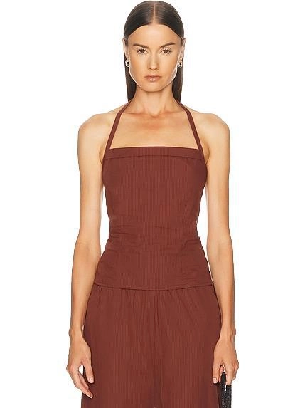 DEIJI STUDIOS Halterneck Top - Rust Stripe