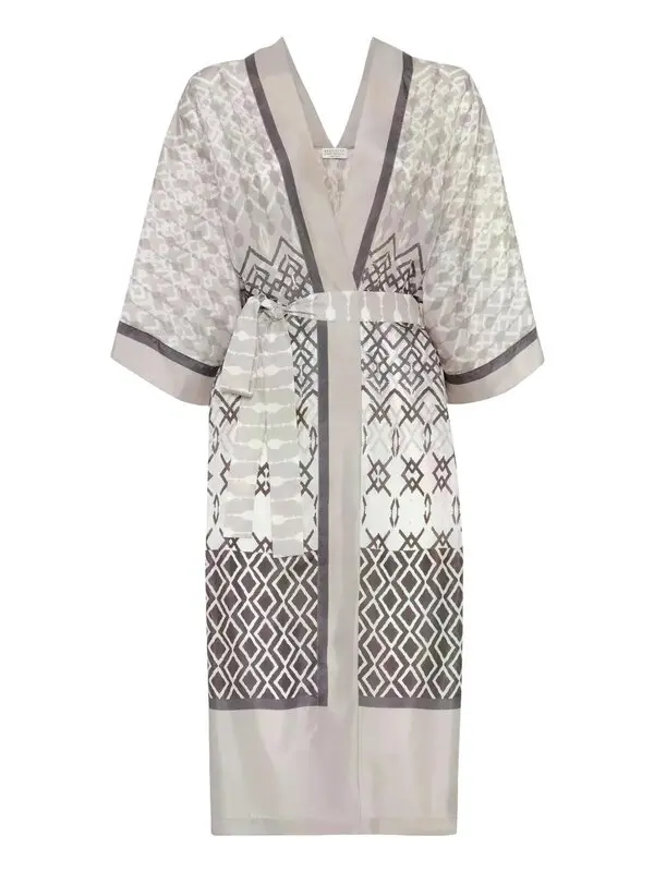Brunello Cucinelli Geometric Print Silk Robe - Neutrals