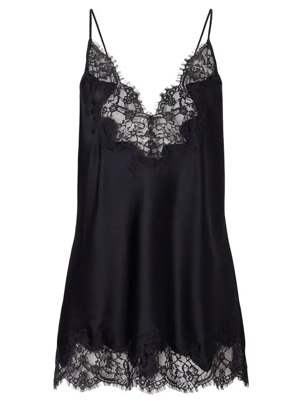 SKIMS Valentine's Day Lace-trimmed Silk-blend Satin Slip Dress - Black