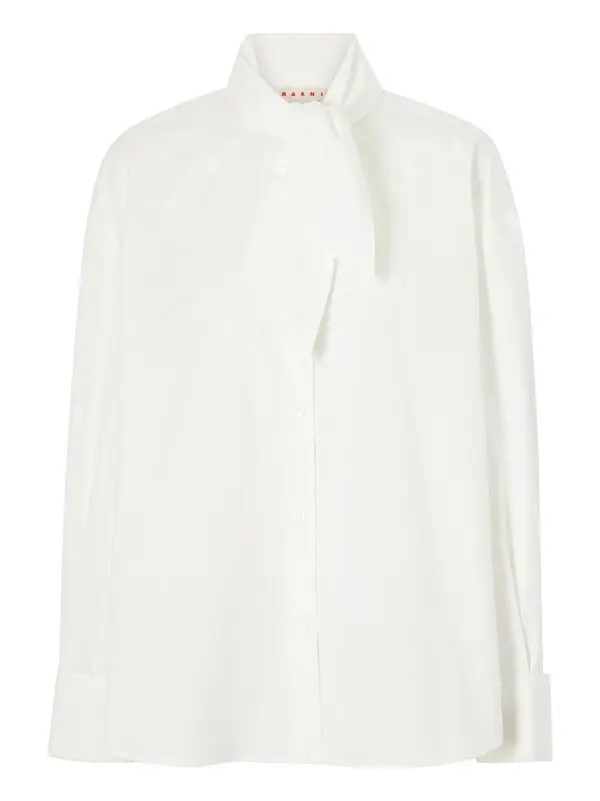 Marni Scarf-detailed Cotton Poplin Shirt - White