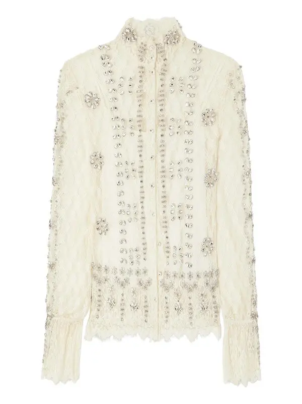 Costarellos Embellished Lace Shirt - Neutrals