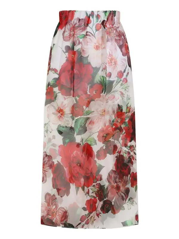 Dolce & Gabbana Rose- Silk Chiffon Calf-length Skirt - Print