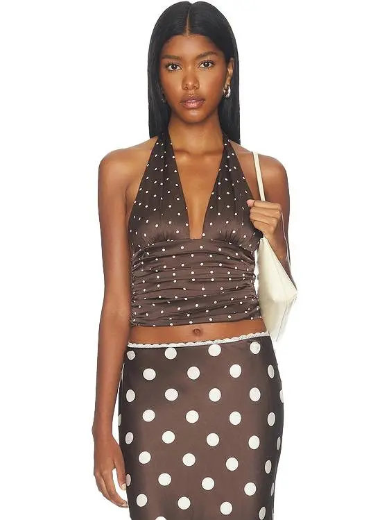 Majorelle Halter Neck Polka Dot Top - Brown