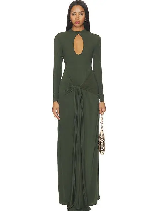Naked Wardrobe Keyhole Drape Tie Maxi Dress - Olive
