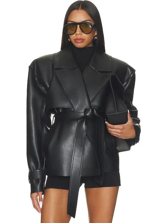 Naked Wardrobe Faux Leather Cropped Trench Coat - Black