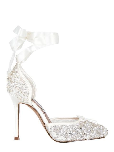 Steve Madden Sequin Embellished Ankle Tie Pumps - Ivory