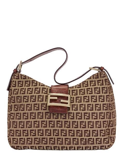 FWRD RENEW Fendi Zucchino Monogram Shoulder Bag - Brown