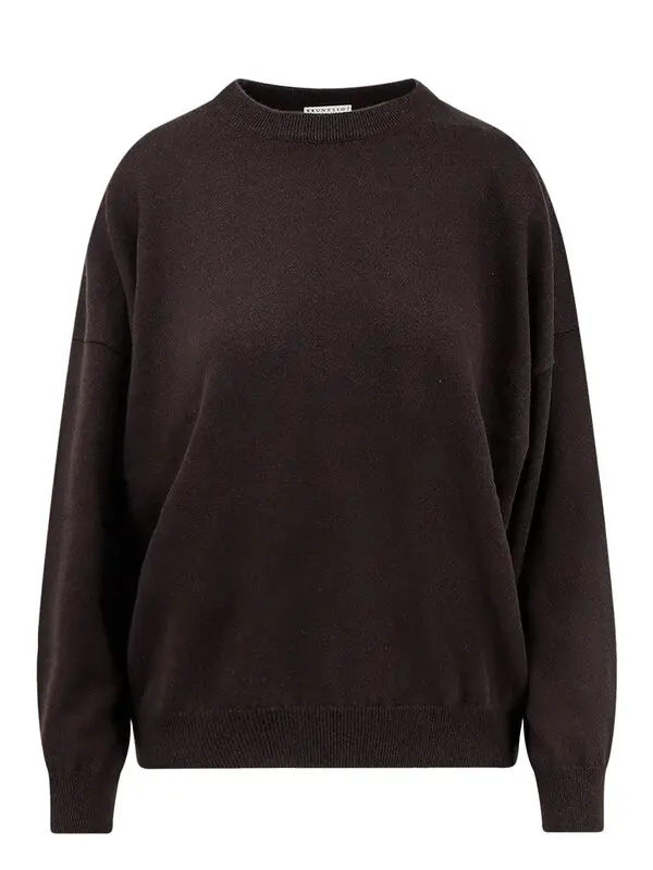 Brunello Cucinelli Cashmere Sweater With Monili Detail - Brown