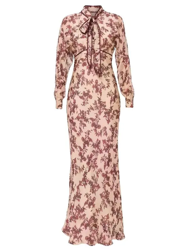 NISSA Silk And Viscose Floral Maxi Dress - Neutrals