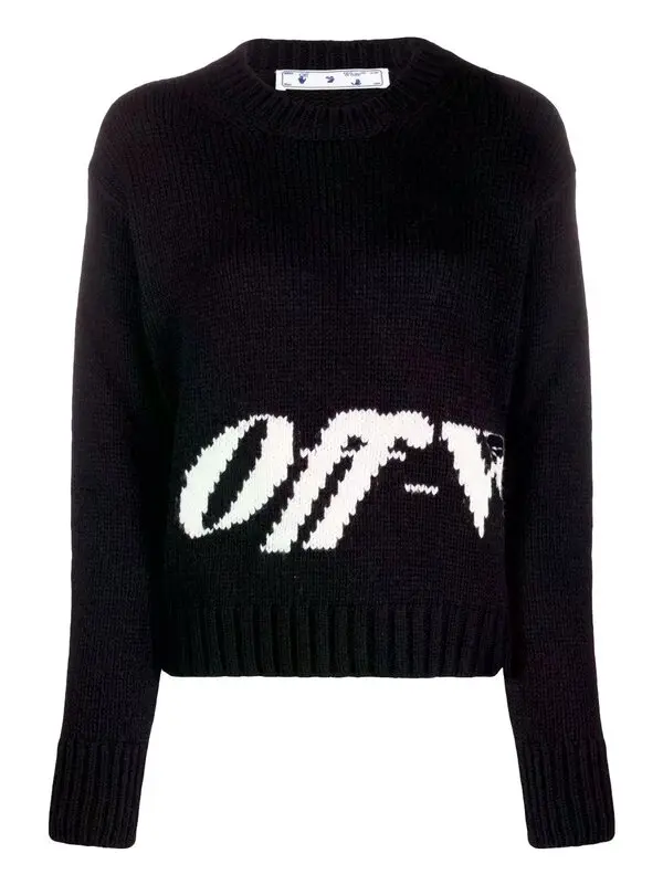 Off-White Intarsia Logo Crew Neck Jumper - Black