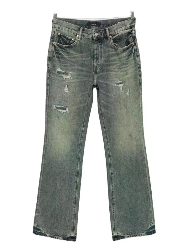 PURPLE BRAND Distressed Paisley-patch Bootcut Jeans - Blue