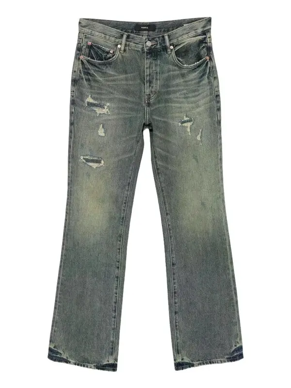 PURPLE BRAND Distressed Paisley-patch Bootcut Jeans - Blue