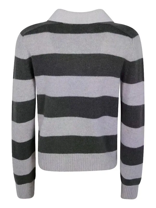 KUJTEN Royde Striped Cashmere Polo Sweater - Grey