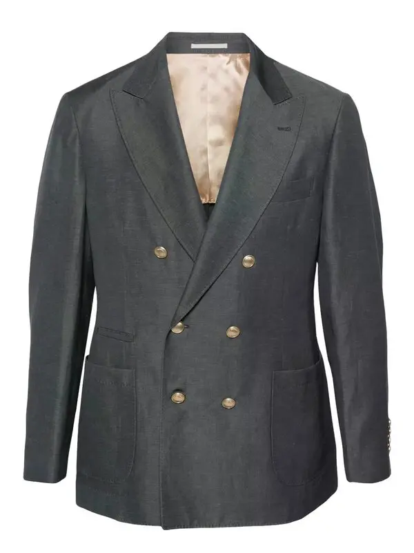 Brunello Cucinelli Double-breasted Mélange Blazer - Grey