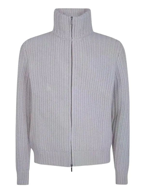 BARBA NAPOLI Zip-up Ribbed-knit Cardigan - Neutrals