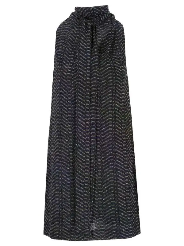 Missoni Sleeveless Mini Dress With Scarf Collar And Zigzag Pattern - Blue