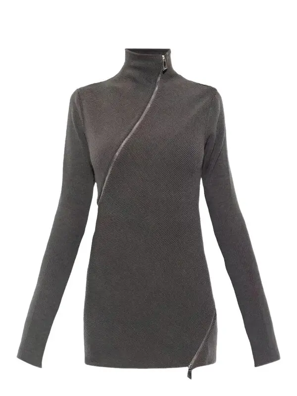 Attico Zip-detail Ribbed Sweater - Grey